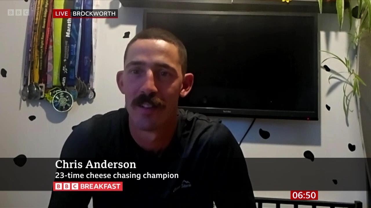 Chris Anderson (Coopers Hill, 23 Times Cheese Chasing Champion) On BBC ...