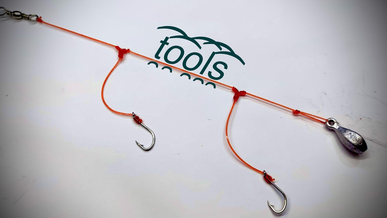 Tutorial on how to make a basic fishing line easily with 2 hooks - YouTube