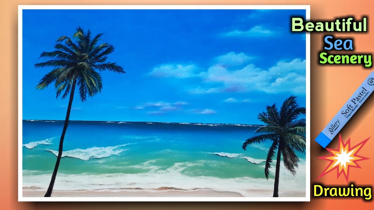 How To Draw Ocean Scenery || Ocean Pictures Drawing || Soft pastels ...