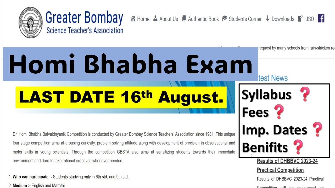 Dr Homi Bhabha Exam Update |Eligibility, Syllabus,Fees,Important Dates ...