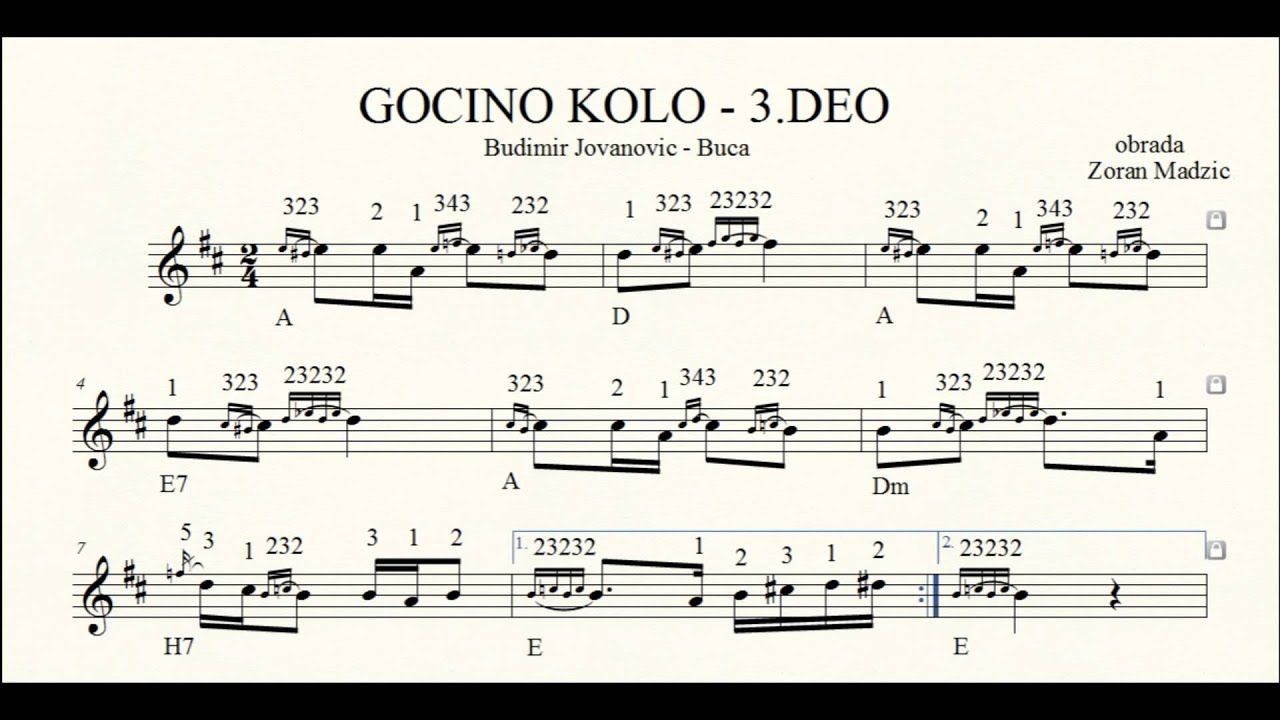 Gocino kolo - note za harmoniku (zapis Zoran Madzic) - YouTube