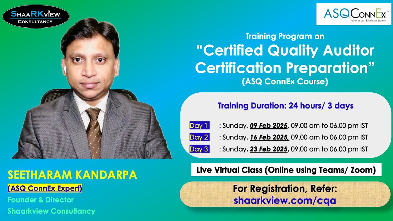 Training Class on “Quality Auditor Certification Preparation (ASQConnEx ...