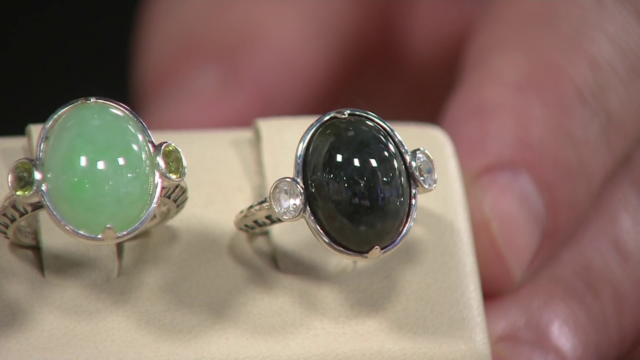 Oval Jade & Gemstone Sterling Silver Ring on QVC - YouTube