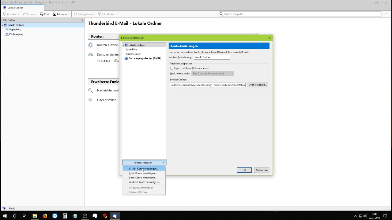 Tutorial e Mail Client einrichten Thunderbird - WIndows - YouTube