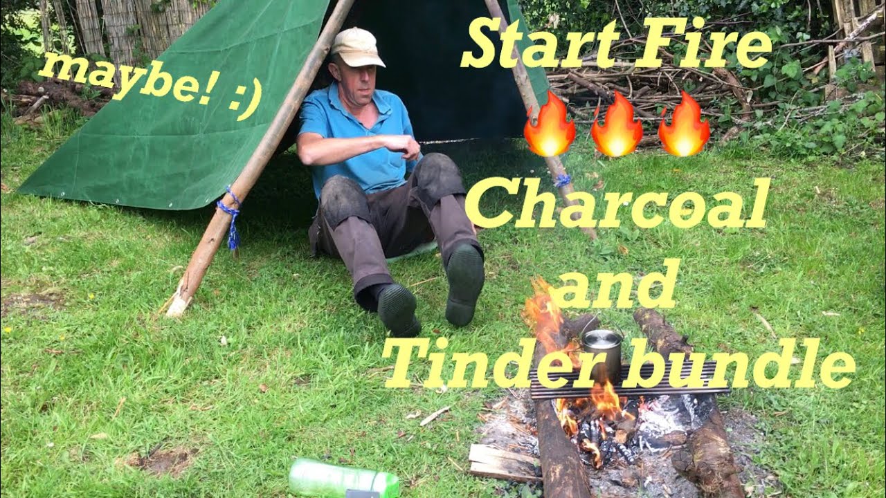 Starting a fire using charcoal from old fire & tinder bundle | Maybe ...