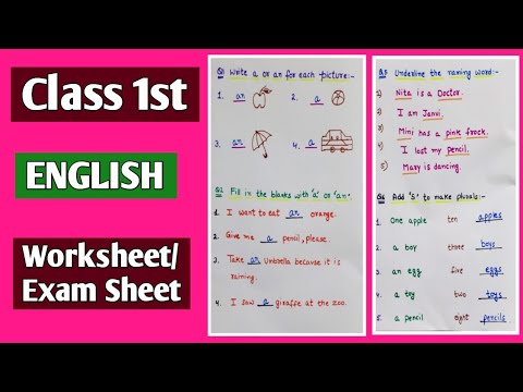 Class 1st English Exam Practice Sheet//English Grammar Part 2 Worksheet ...
