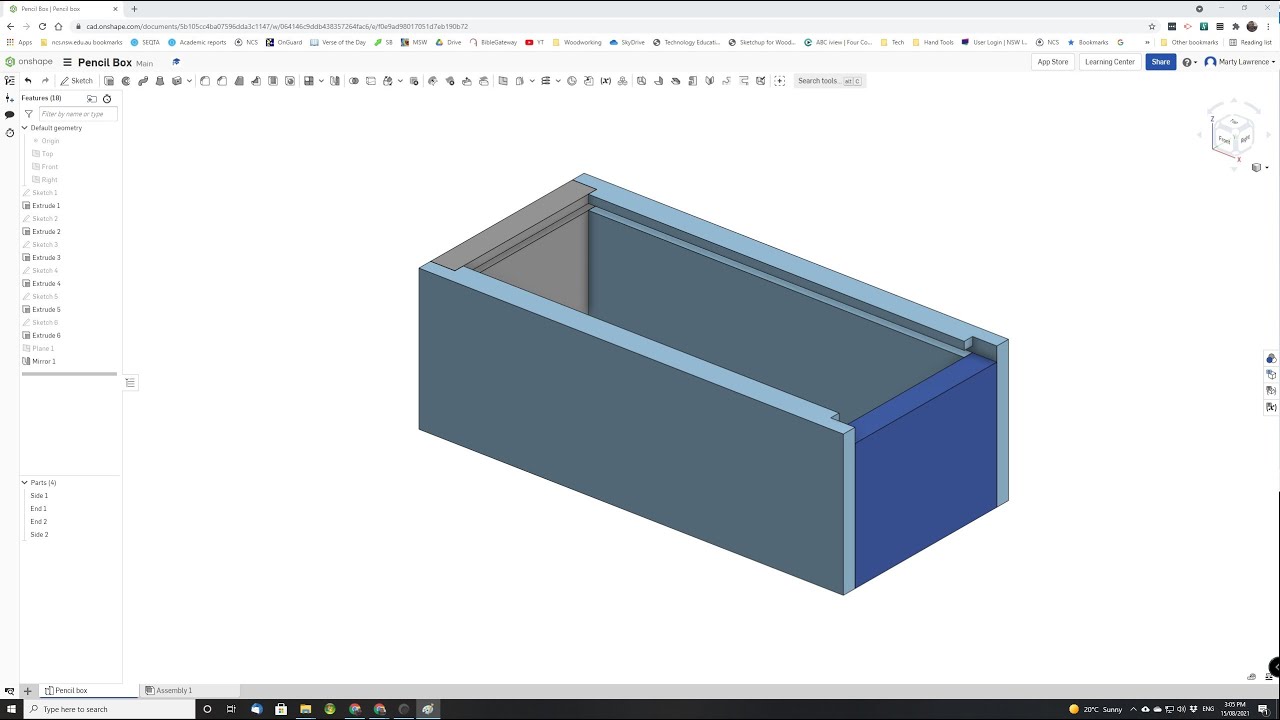 Onshape - Pencil Box 5 - Side 2 - YouTube