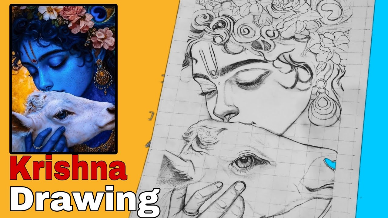 Krishna drawing step by step, Outline tutorial 😍 || Rahul chauhan Arts ...