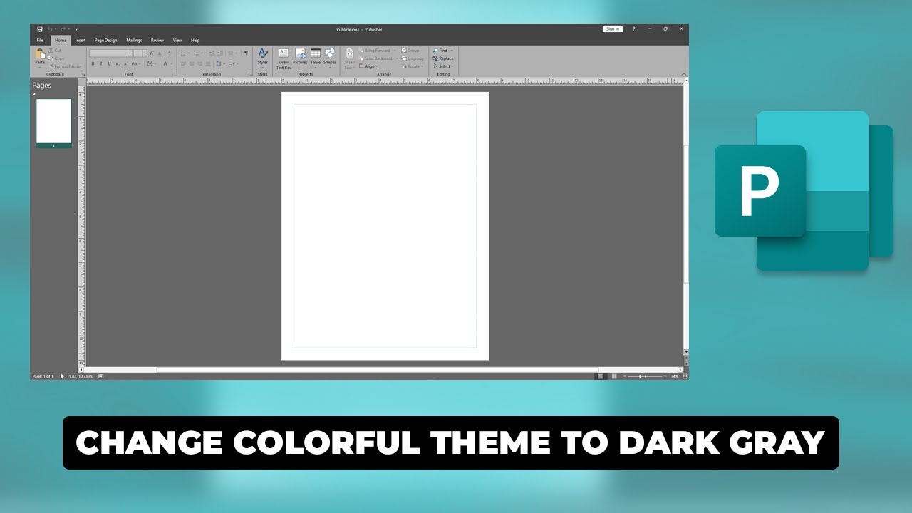 How to change colorful theme to dark gray in publisher - YouTube