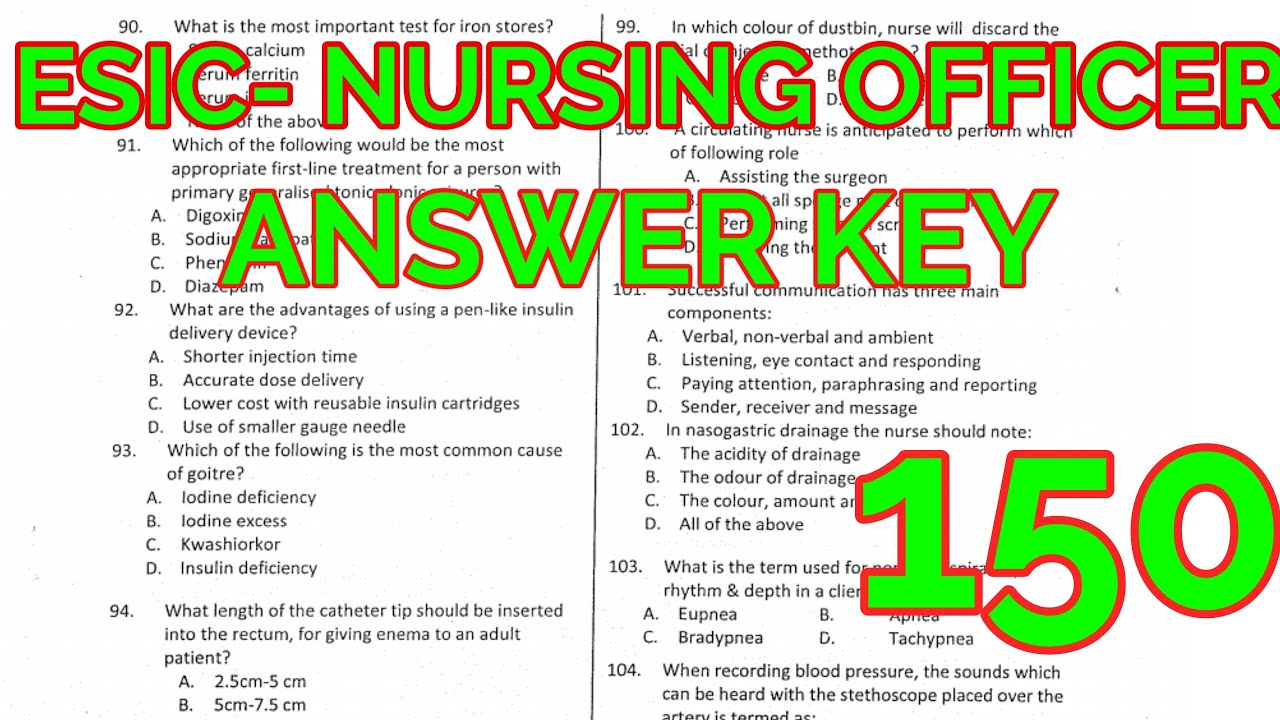 ESIC- NURSING OFFICER OLD QUESTION PAPER WITH ANSWER KEY PREPARATION ...