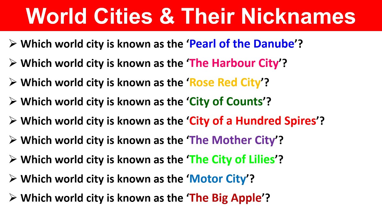 World Cities and Their Nicknames | Nicknames of World Cities ...