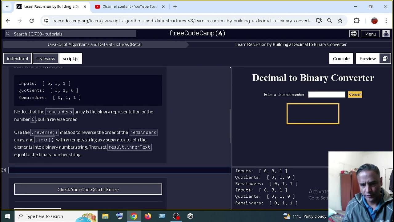 Learn Recursion by Building a Decimal to Binary Converter step 33 - YouTube