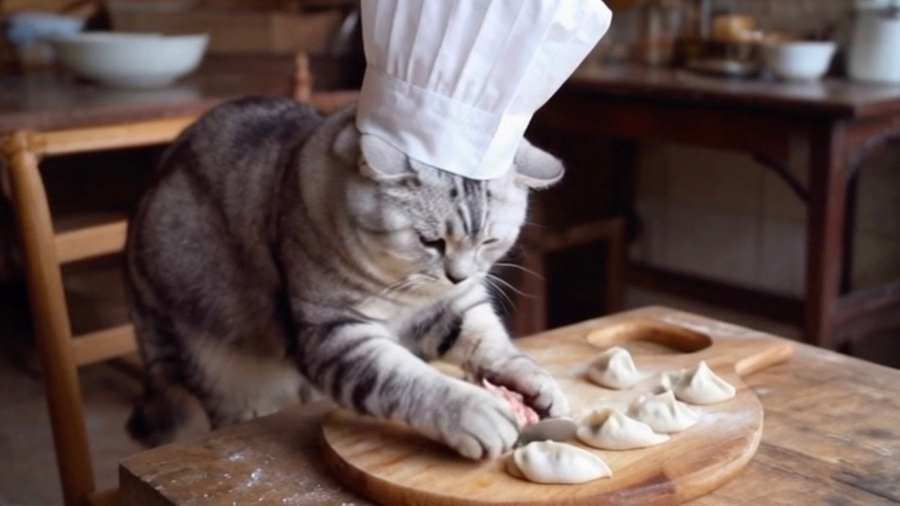 Cat Chef makes Gyoza（chinese dumpling）. - YouTube
