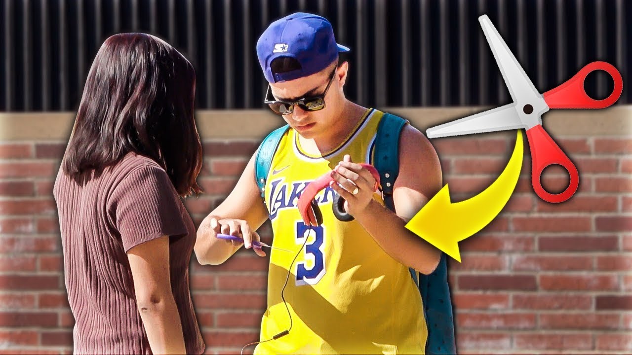 Cutting Peoples Earphones, Then Giving Them Airpods - YouTube