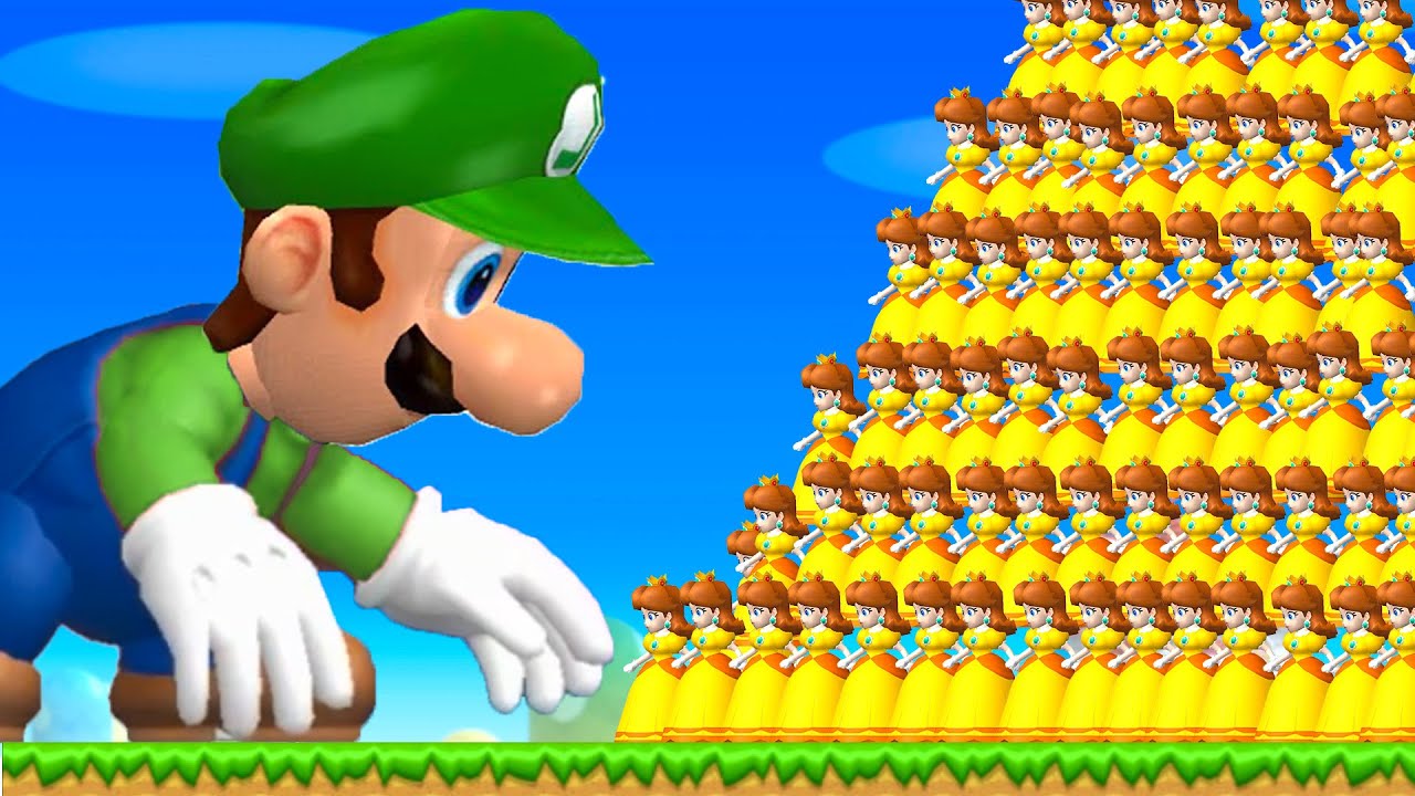 What happens if Giga Luigi fight 999x Daisy in NSMBW - YouTube