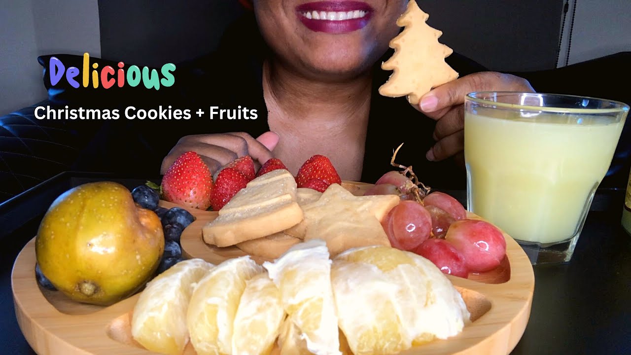 ASMR FRUIT FEAST | CHRISTMAS SHORTBREAD COOKIES + STRAWBERRY, BLUEBERRY ...