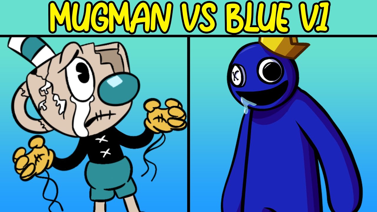 FNF - Mugman VS Blue V1 | Rainbow Friends VS Threefolding Knockout ...