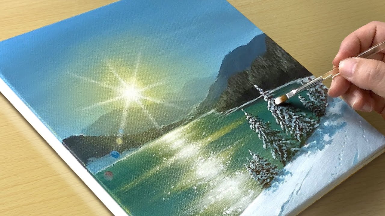 Winter Lake Painting / Acrylic Painting for Beginners / STEP by STEP ...