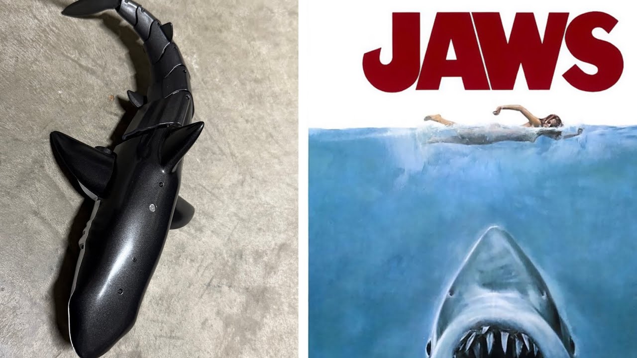 Jaws 50th anniversary movie tribute unboxing a toy remote control shark ...