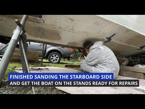 Putting the boat on the stands & finish sanding the starboard side ...