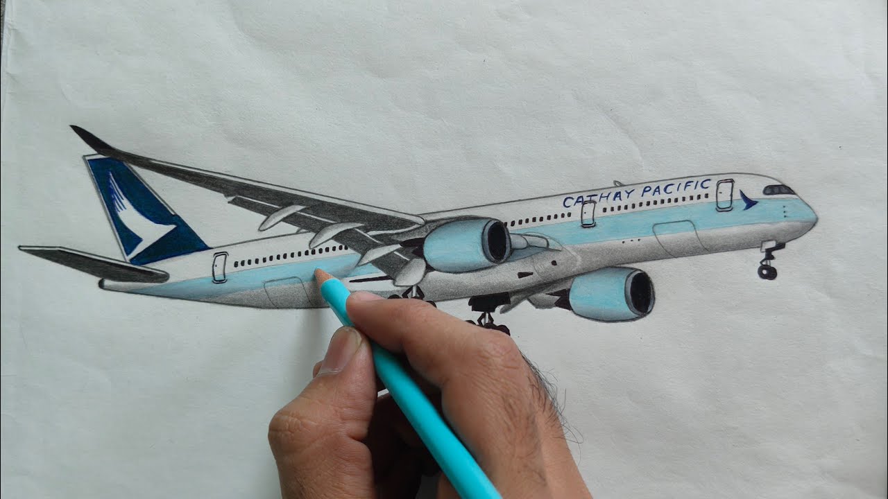 Drawing Airbus A350 aircraft of Cathay Pacific !! - YouTube
