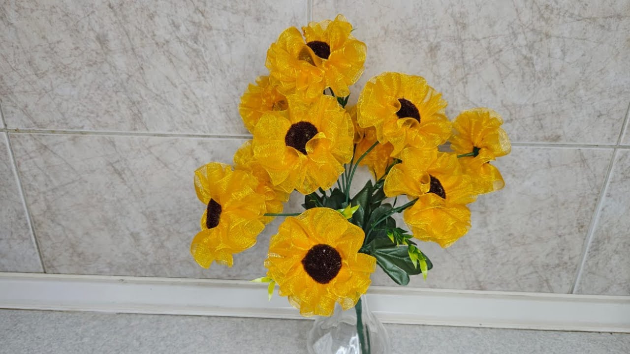 Amazing Satin Sunflower Making l How To Make Organza Satin Ribbon ...