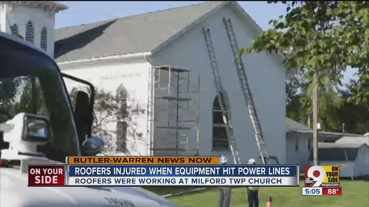 2 roofers hospitalized after equipment hits power lines - YouTube