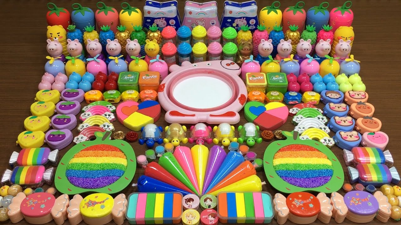 PEPPA PIG SLIME & RAINBOW ! Mixing Random Things into GLOSSY Slime #768 ...