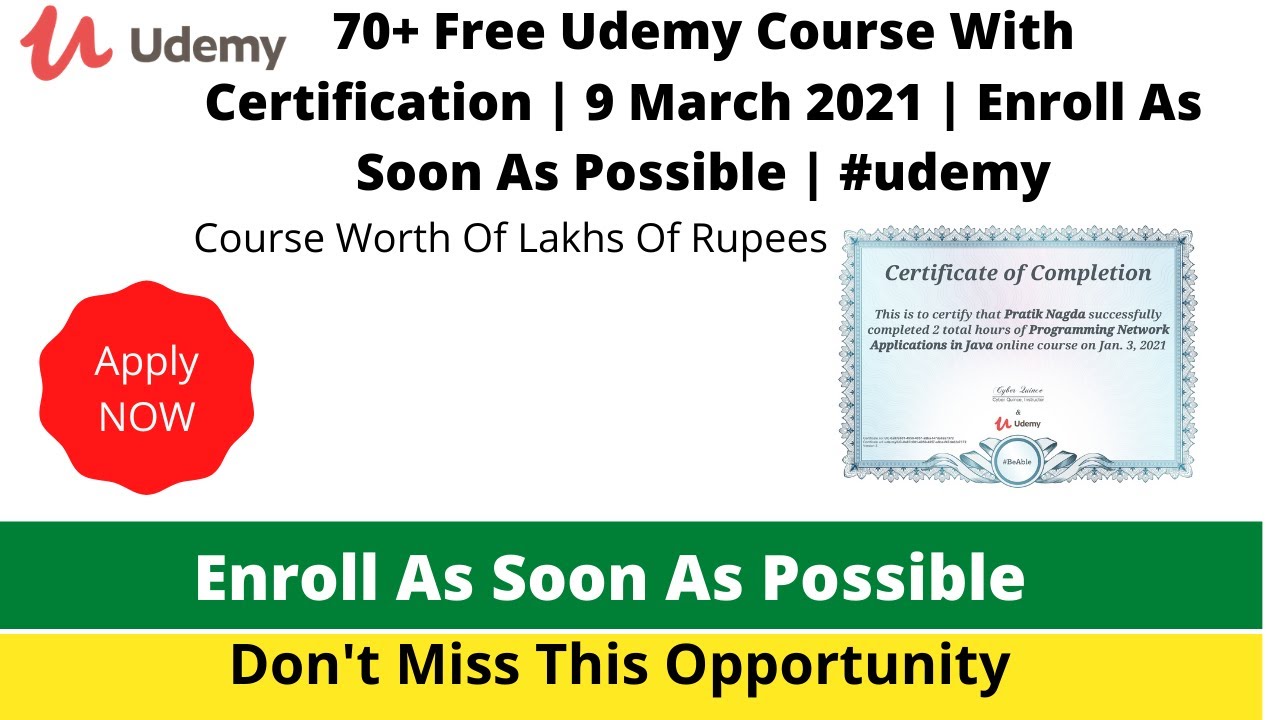 70+ Free Udemy Course With Certification | 8 March 2021 | Enroll As ...