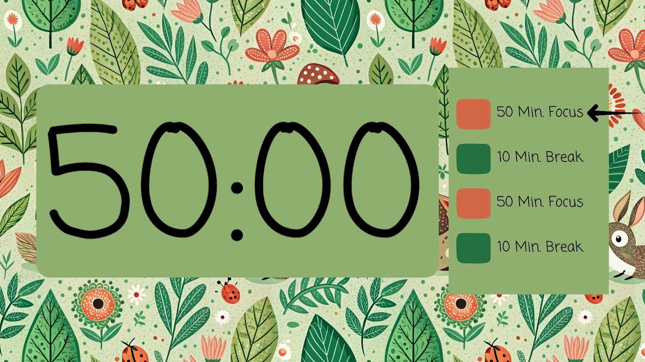 ⏳ 50/10 Pomodoro Timer – Cute Doodle Design 🎨 | Simple Beeps for Focus ...