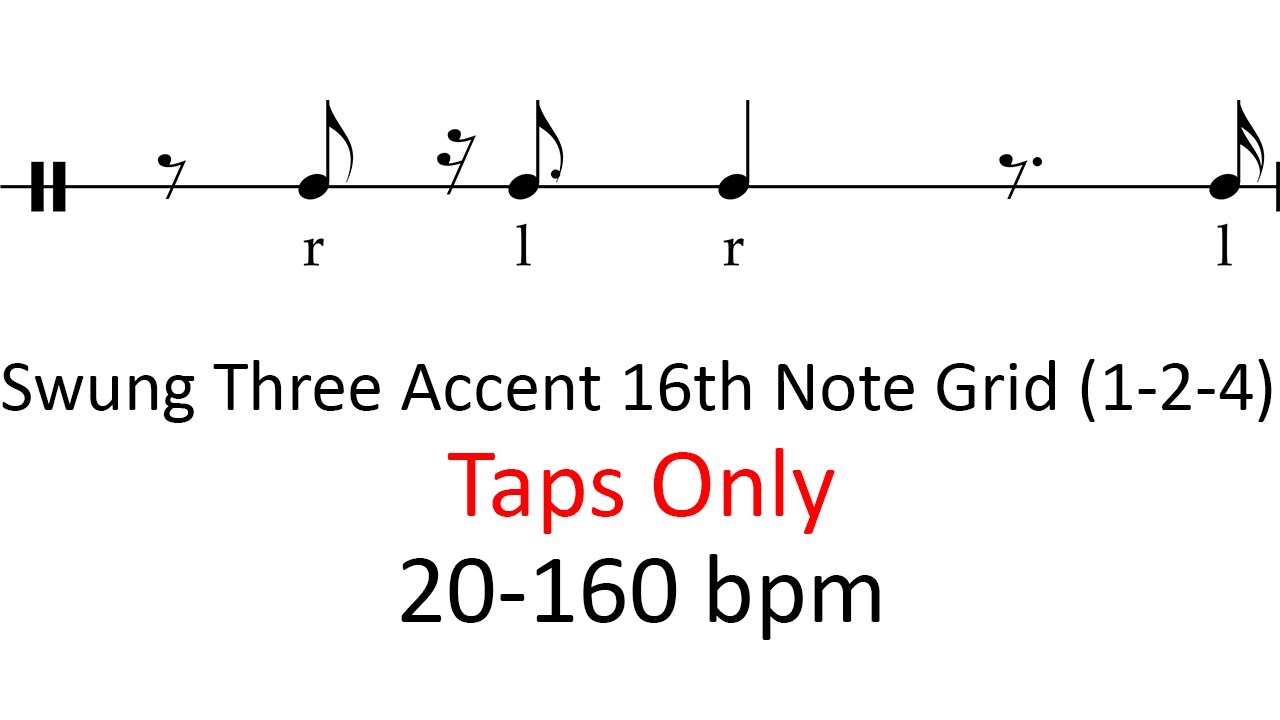 Swung taps only grid (3 accents, 1-2-4) | 20-160 bpm 16th note grid sheet music - YouTube
