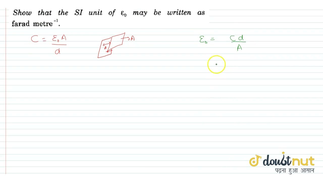 Show that the SI unit of epsilon_0 may be written as farad meter^(-1 ...
