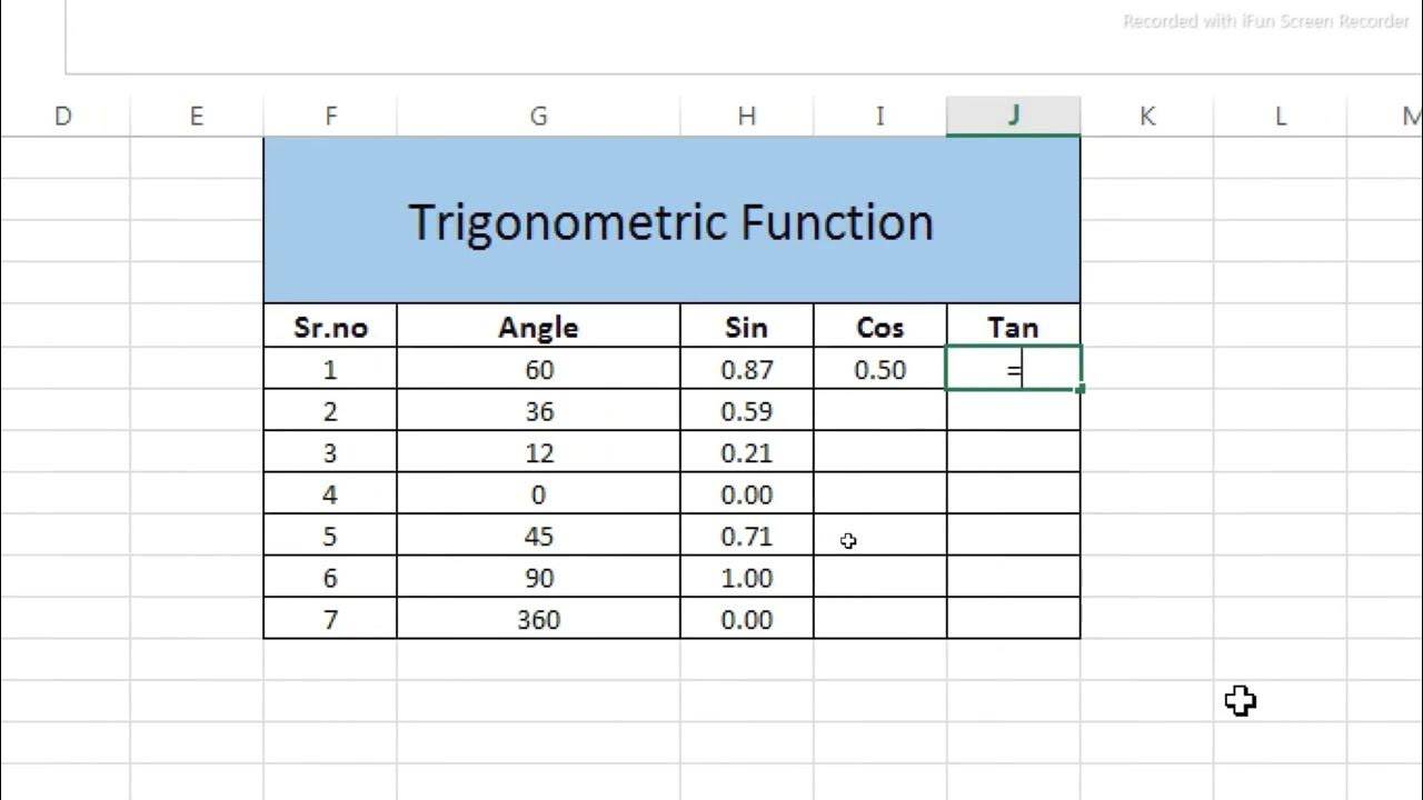 Trigonometric Functions Excel | Sin Cos Tan Function | PI Function in Excel | - YouTube