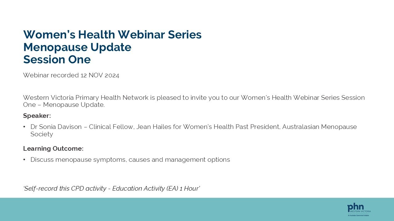 Women’s Health Webinar Series: Menopause Update: Session One - YouTube
