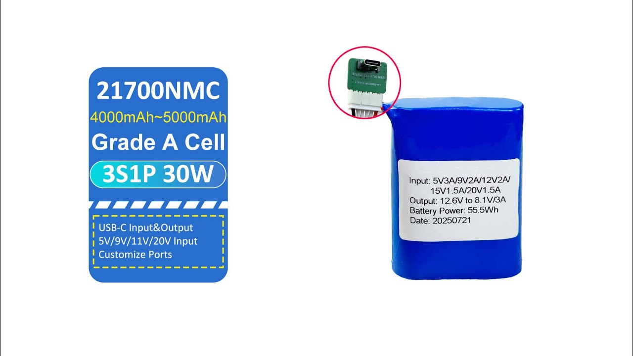 21700 3S1P 11.1V 5000mAh Li-Ion Battery Pack 5V/9V/11V/20V 30W Output ...