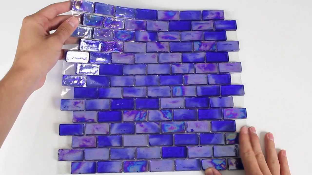 Iridescent Pool Glass Tile Cobalt 1x2 - 120KELUPR21204 - YouTube