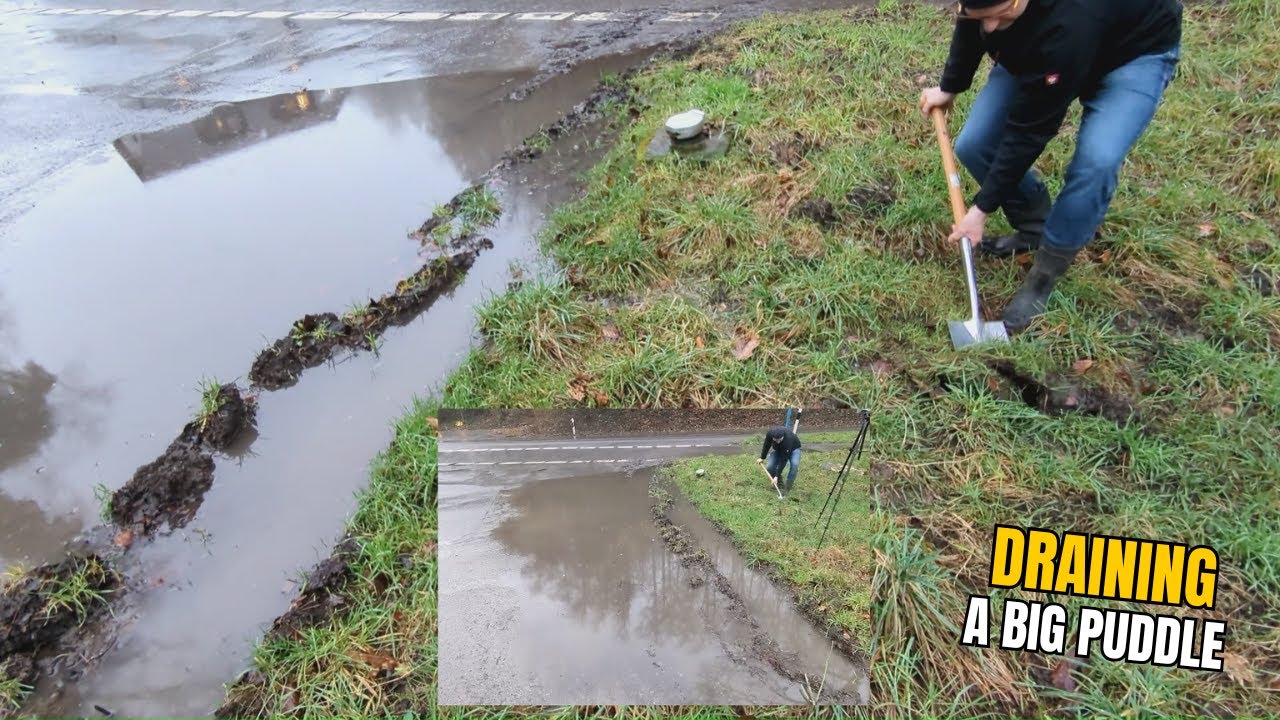 #028-2 Draining a big puddle on an access road in Germany - YouTube