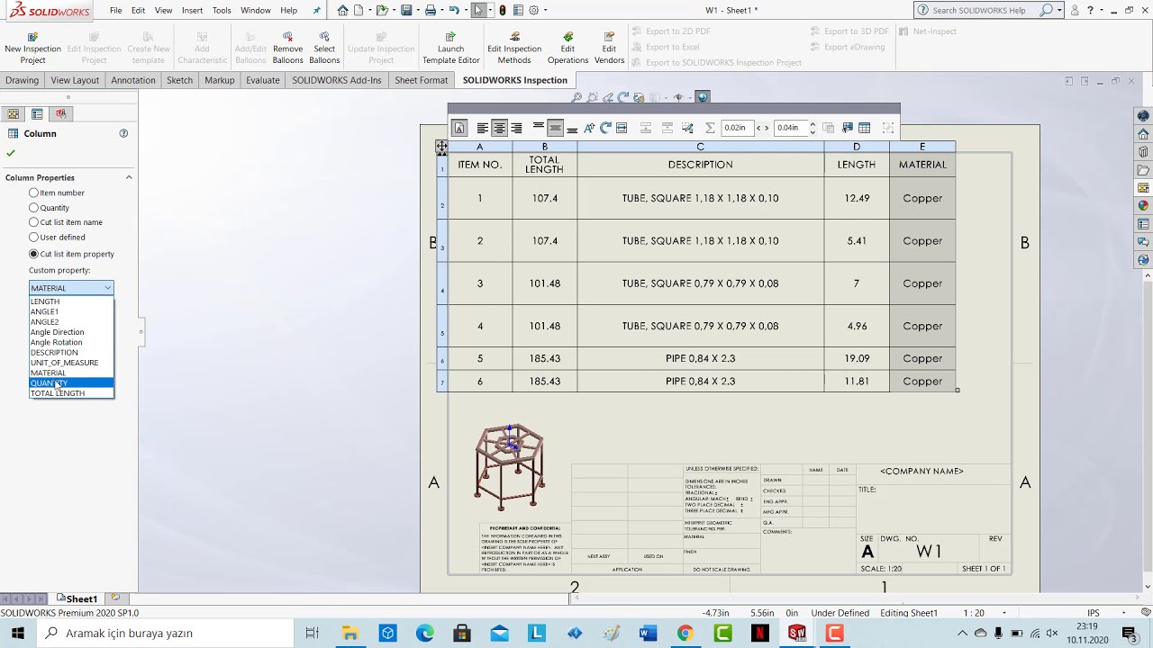 SOLIDWORKS 2020 WELDING CUT LİST PART - YouTube