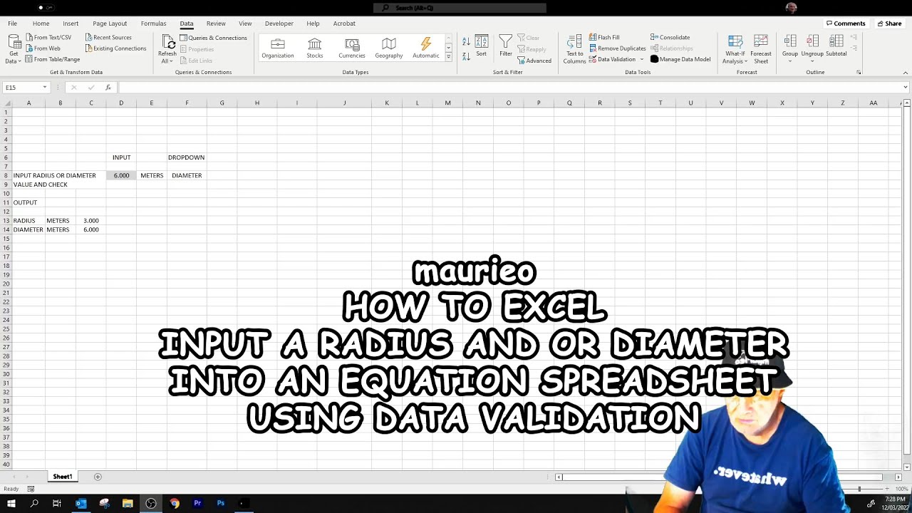 maurieo HOW TO EXCEL INPUT A RADIUS AND OR DIAMETER INTO AN EQUATION ...