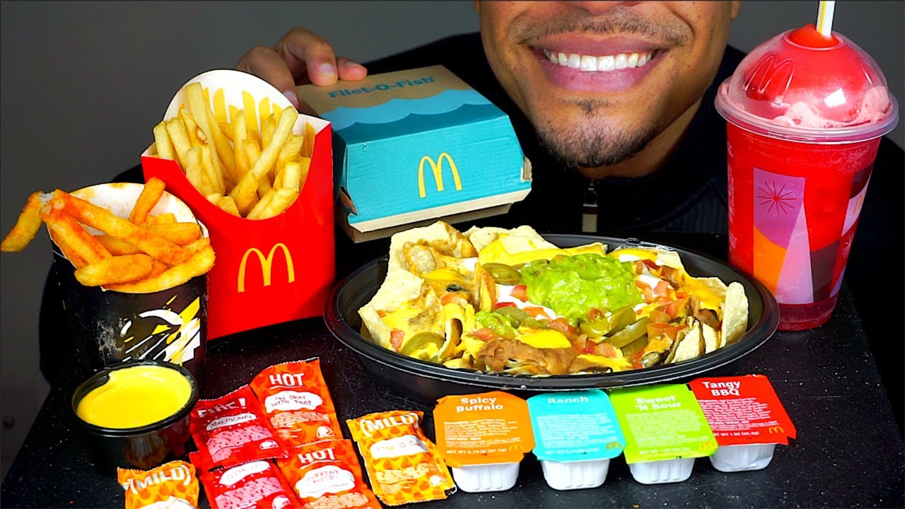 ASMR MCDONALD'S TACO BELL CHEESEBURGER NACHO BELL GRANDE CHEESE FRIES ...