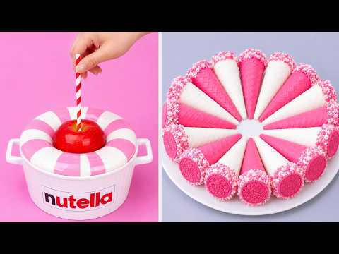 🍫So Tasty PINK & White Chocolate Cake With Milk Cream Recipes |  Sweet Chocolate Cake For Party #16