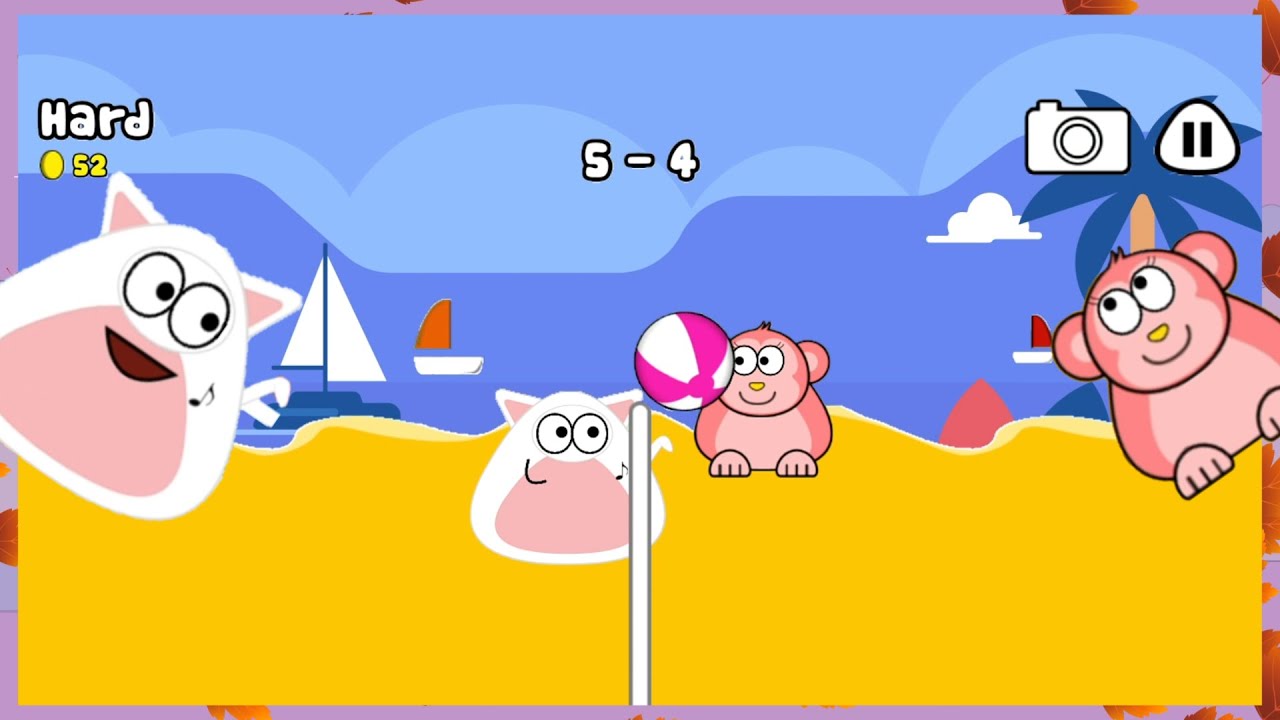 Cat Pou v's Pink Monkey! Hard Game! | Beach Vollyball Pou Mini Game ...