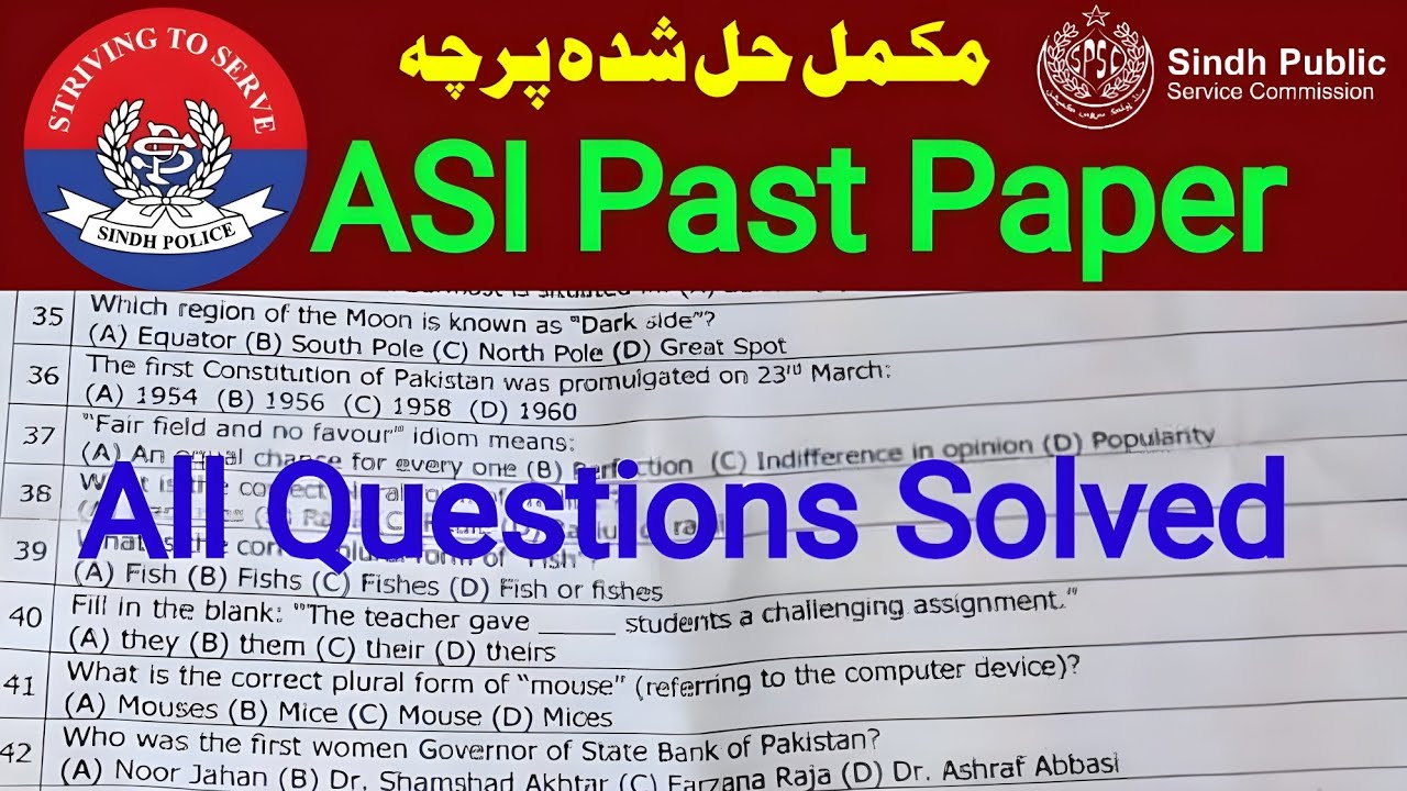 SPSC ASI Past Paper (Solved) || Assistant Sub-Inspector Past Paper ...