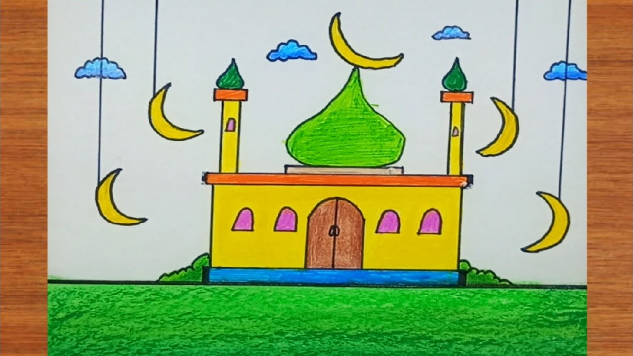 Masjid drawing easy || How to make Masjid drawing easy and beautiful ️ ...