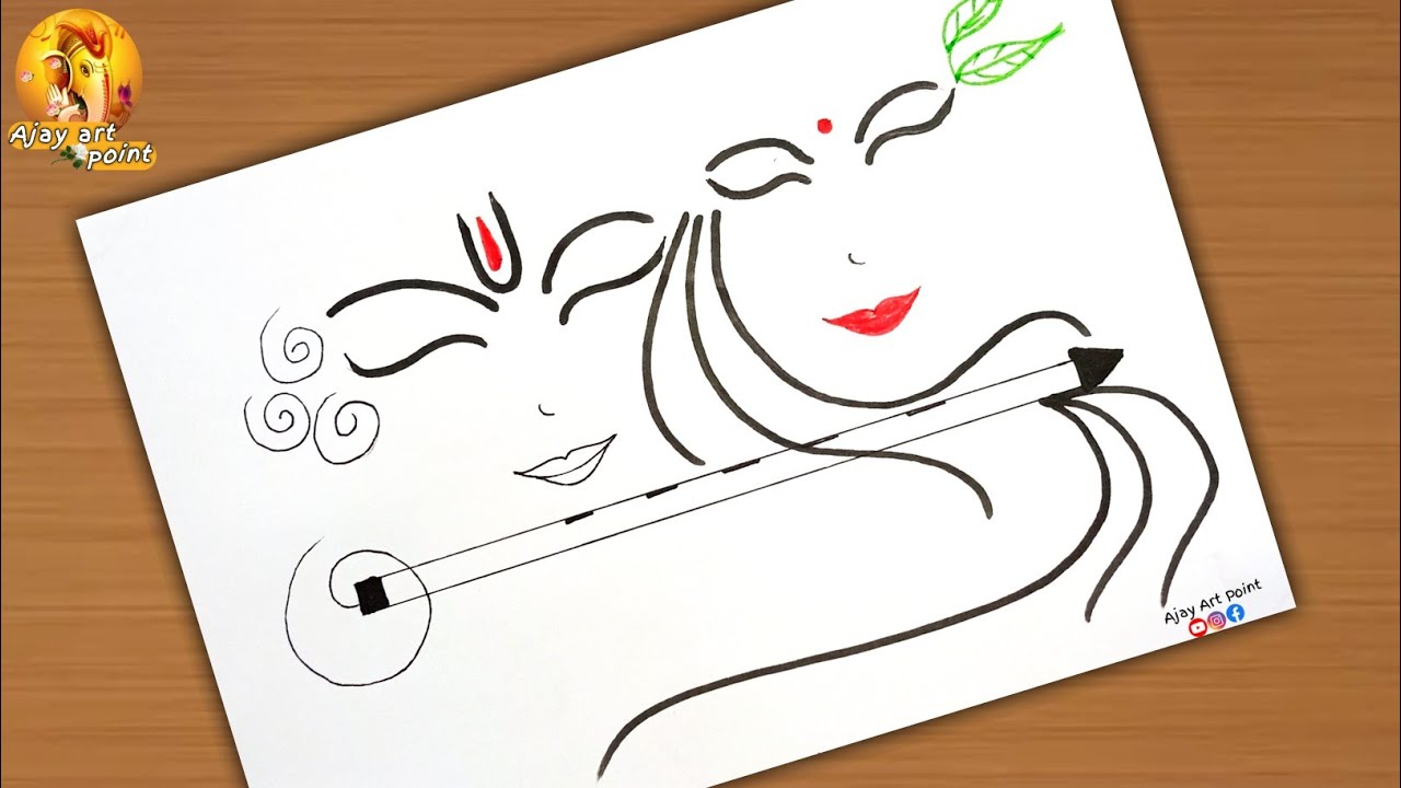 How To Draw Radha & Krishna Line Art || Easy lord Radha Krishna Drawing ...