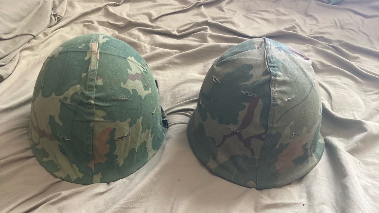 Repro and original Vietnam war Mitchell helmet covers - YouTube