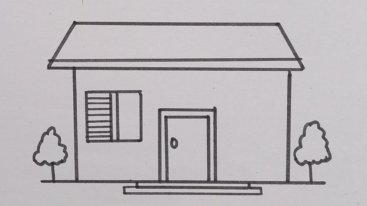 How to draw a simple house for kids // easy scenery drawing sketch ...