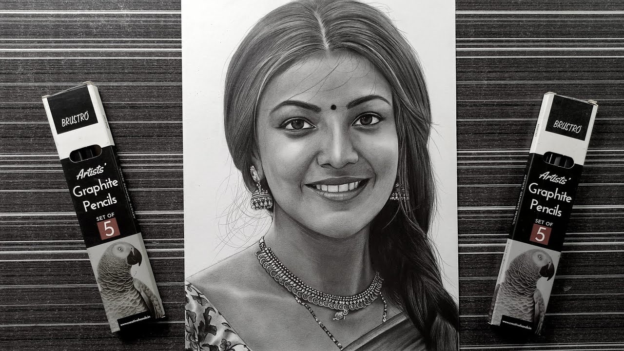 Kajal Agarwal realistic drawing | Rahul official art - YouTube