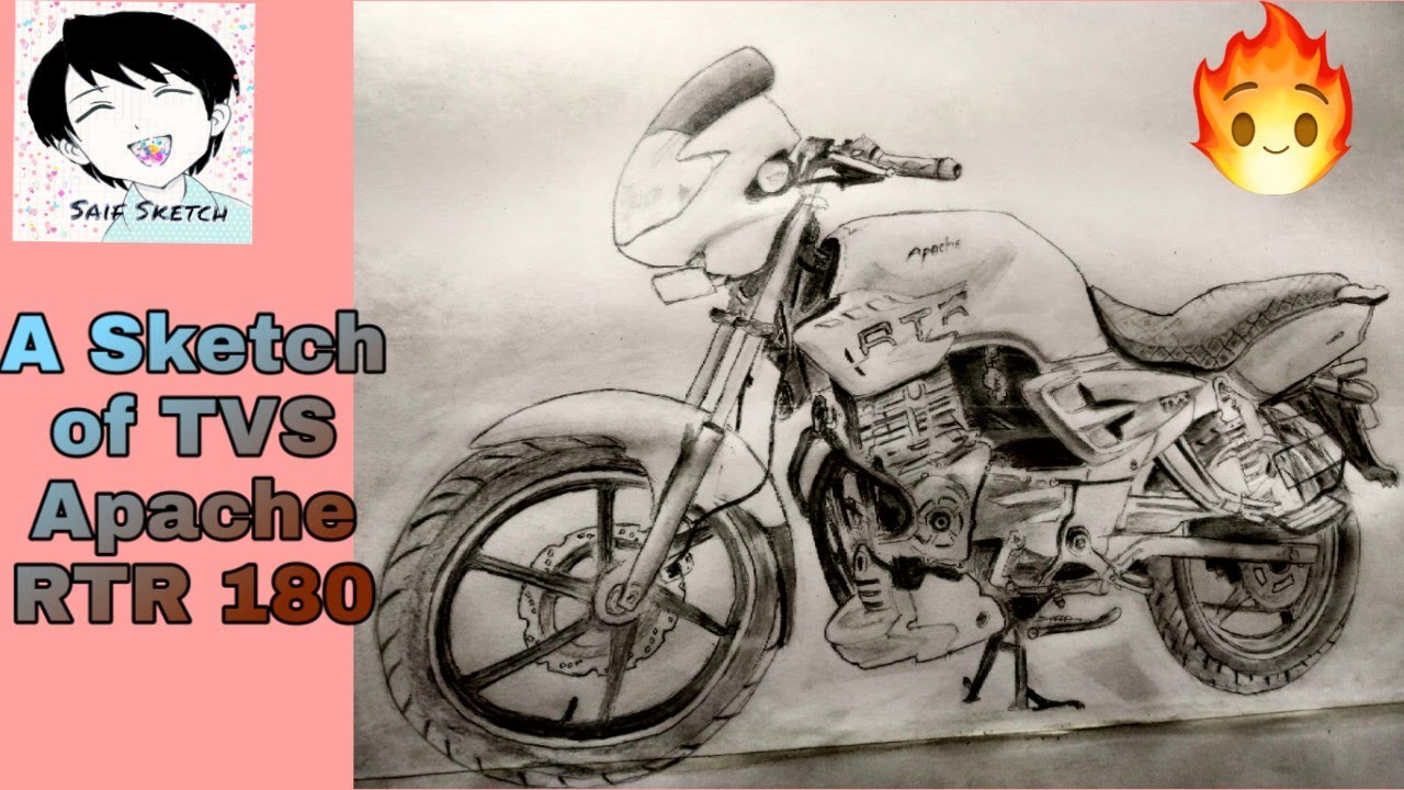 A Sketch of Bike | | Apache RTR 180 || How to draw bike sketch step by ...