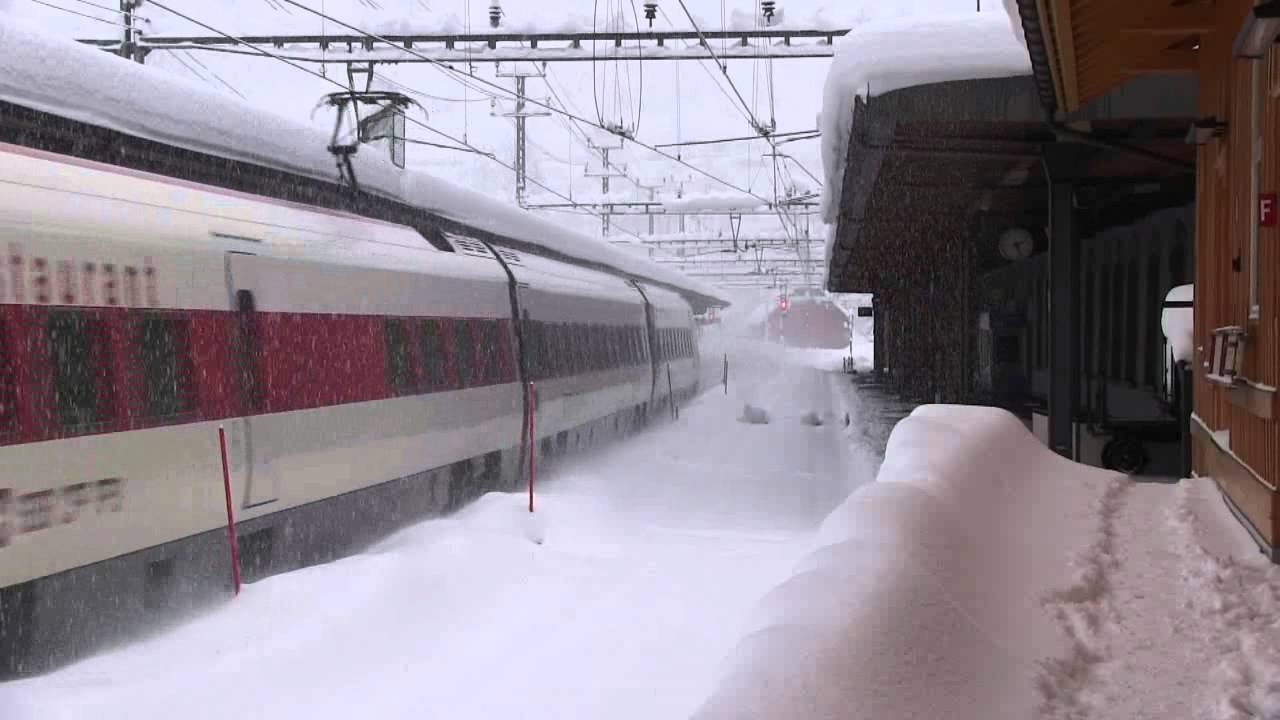 SBB Trains in the wintertime at Goeschenen Gotthard-north-tunnel. Part ...